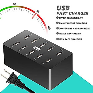 10 Ports Wall Charger, 50W 10-Port Family-Sized Desktop USB Rapid Charger,Multiple Charging Station,Compatible with Smartphones and Other USB Charging Devices