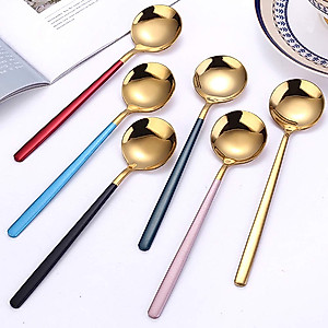 Spoons Cutlery, 18/10 Stainless Steel Korean Spoons 6 Pieces Soup Spoons (Green Gold)