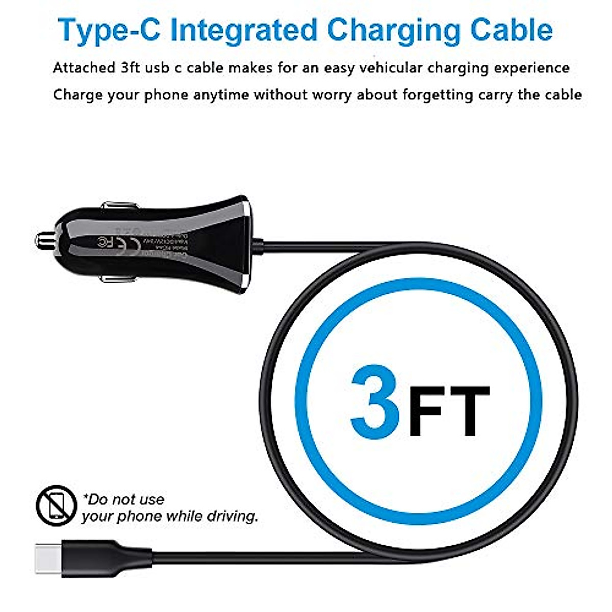 Type C Car Charger, 3.4A Fast Charging USB Car Adapter with 3ft USB C Cable for Samsung Galaxy S23 S22 S21 S20 S10 Note 20 A54 A14 A03S A13 A53 A23 A12 A32 A51,LG Stylo 6 5 4,Pixel 7 Pro 6a 6 5 4 3a