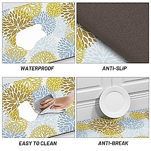 FYATHM Kitchen Mats for Floor Anti Fatigue Mats for Kitchen Floor Floral Kitchen Rugs Cushioned Non Slip Memory Foam Waterproof Mats for Sink Office Bedroom Blue Yellow