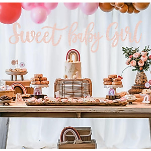 Pre-Strung Sweet Baby Girl Banner - Rose Gold Glitter Baby Shower Decorations for Girls, Perfect for Gender Reveal Party/First Birthday Party, Photo Booth Props