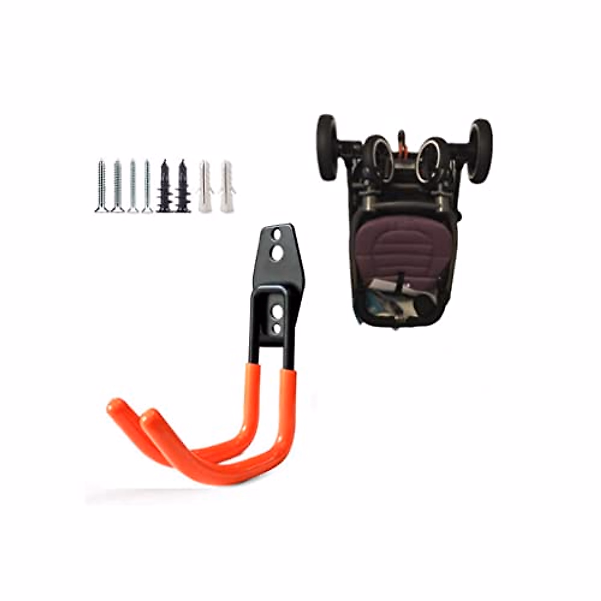zoele Wall Mount Baby Stroller Hanger, Baby Stroller Rack Holder, Baby Stroller Wall Hook, Garage Power Tool Hanger Wall Hook, Steel Garage Tool Storage Organizer Utility Hooks (Orange)