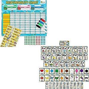 D-FantiX Magnetic Responsibility Chart and 58 Pieces Alphabet and Number Bulletin Board Set
