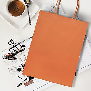 Nexmint Orange Gift Bag 8"x10.5": 24 Pack Bulk Medium Kraft Paper Bags with Handle. Great for Halloween, Birthday, Holiday Party, Autumn Festivities, Favors, Goodie, Candies, Shopping, Business, Retail