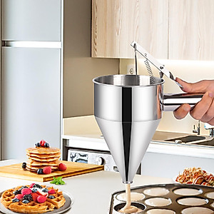 Pancake Batter Dispenser 40 OZ, Multi-Caliber Stainless Steel Funnel Cake Dispenser with Stand Great for Pancakes, Cupcakes and Baked Goods