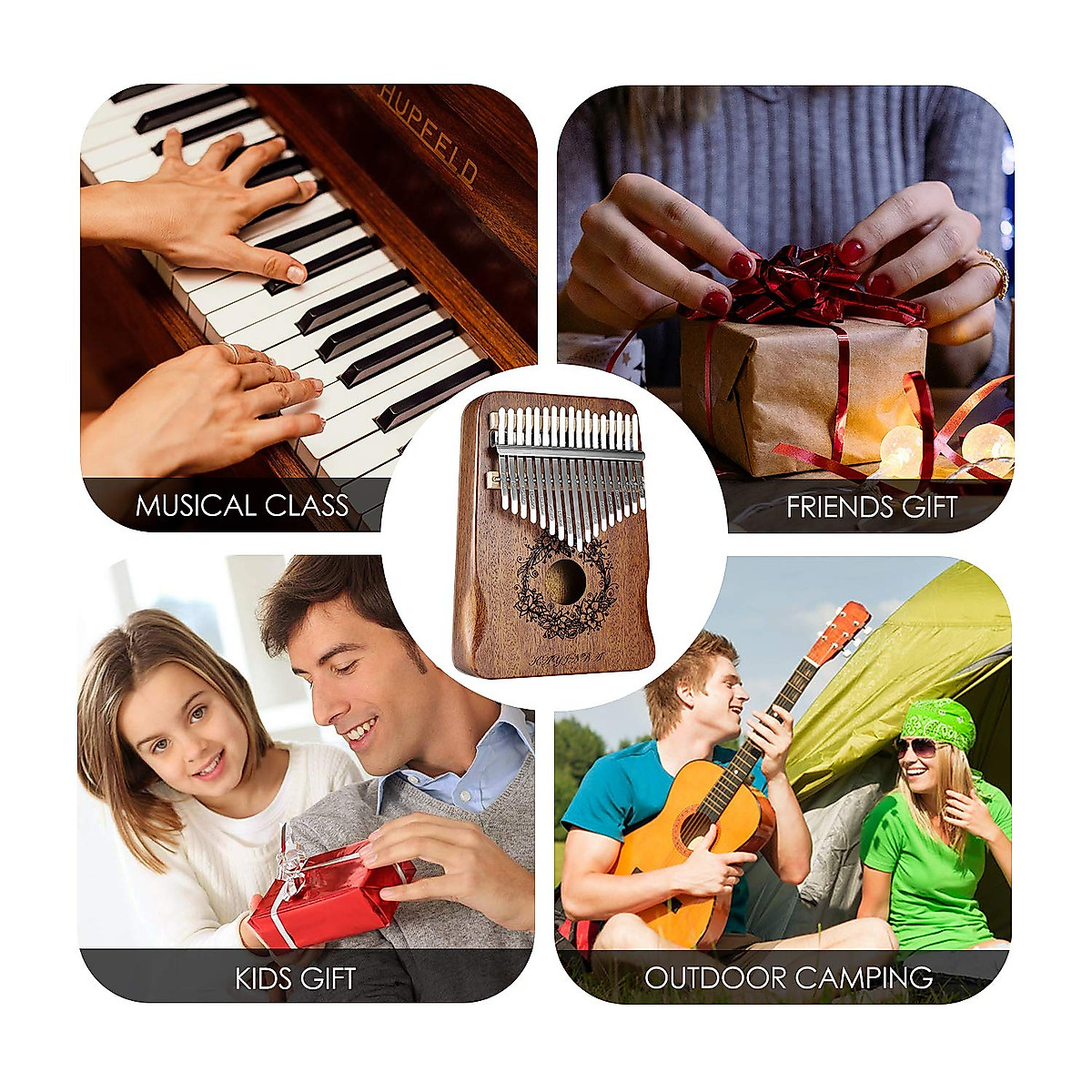 Kalimba-17 Key Thumb Piano,Exquisite Mahogany Wood Portable Kalimba,Tune Hammer and Study Instruction,Musical Gifts for Music lovers Adults Kids(Classic Brown)