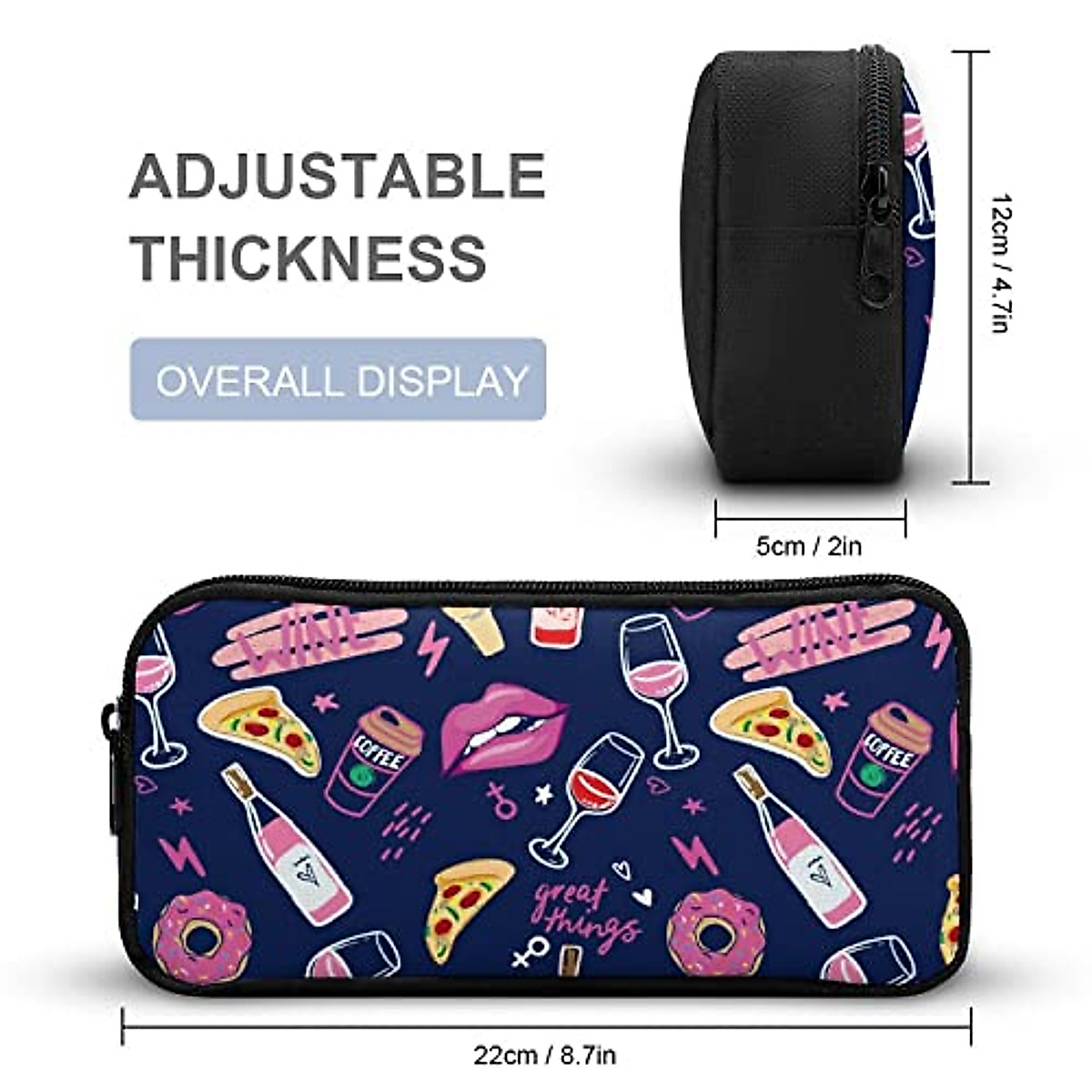 Fashion Wine Pattern Pencil Case Pencil Pouch Coin Pouch Cosmetic Bag Office Stationery Organizer