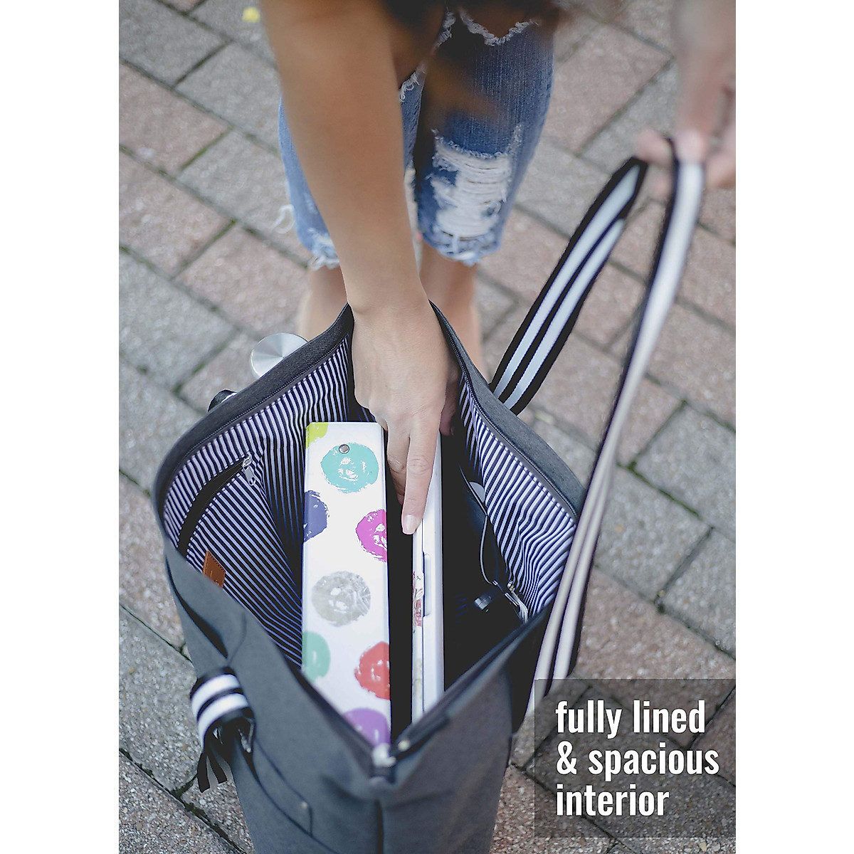 Brooke & Jess Designs Chaos Coordinator Tessa Black Zipper Canvas Tote Bag - Gift Ideas for Female Bosses, Thank You Office Appreciation Gift