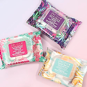 Pacifica Makeup Remover Face Wipes - Daily Facial Cleansing & Exfoliating Towelettes - Biodegradable - Organic - w/ Gycolic Acid - Clean Beauty Vegan & Cruelty-Free Dermatologist Tested 30 Count