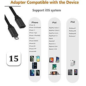 for iPhone Charger Extension Cable,6FT Lightning Extender Dock Cable Compatible with iPhone 14 Pro 13 Pro Max 12 11 X XR 8 7 6 Male to Female Cable Extension Adapter Cord Pass Video,Data,Audio (Black)