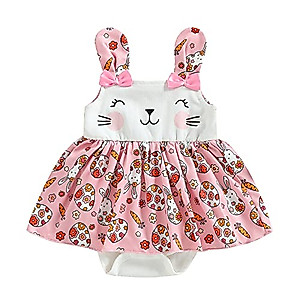 Easter Baby Girl Outfit Romper Bunny Bodysuit Sleeveless Ruffled Jumpsuit Dress Baby Girls Summer Clothes (Dress Pink, 3-6 Months)