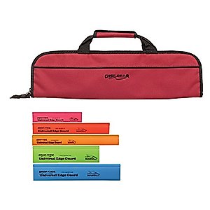 5 Pocket Padded Chef Knife Case Roll with 5 pc. Edge Guards (Red 5 Pocket bag w/5pc Multi-Color Edge guards)