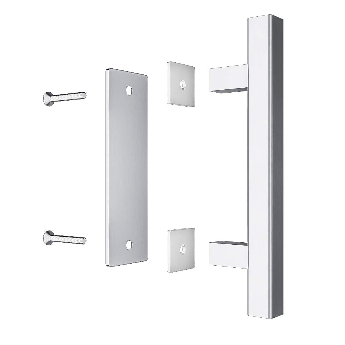 SMARTSTANDARD 10" Heavy Duty Sliding Barn Door Handle, Pull and Flush Set for Gate Kitchen Furniture Cabinet Closet Drawer, Stainless Steel, Square
