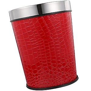 Leather Trash Bin Chinese Trash Can Retro Trash Can Office Trash Cans Kids Trash Can Trash Bin Bathroom Retro Style Trash Can Red Plastic, Leather Wastebasket Stainless Steel Ring