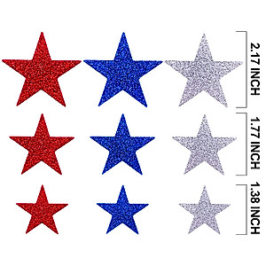 TKEJZu 200 Pcs Patriotic Foam Stickers Glitter Star Stickers Self-Adhesive Star Shaped Wall Stickers for 4th of July Decor Kid's Arts Craft Supplies Greeting Cards Homemade Crafts Red Blue Silver