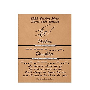 Ieftop Mom Daughter Bracelets Gift, S925 Sterling Silver Mother and Daughter Morse Code Bracelets for Birthday Mother's Day Mother Daughter Gifts Morse Code Bracelets Gifts for Mom from Daughter