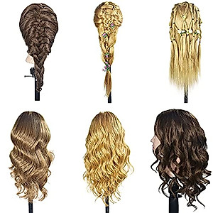 NAYOO Long Hair Mannequin Head With Real Hair 60% Training Head Hairdresser Practice Styling Manikin Head Cosmetology Doll Head Straight Hair with 7 Tools and Stable Clamp Stand (26inch No makeup, 4#)