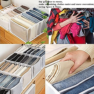 BLCMGSS 4PCS Wardrobe Clothes Organizer for Folded Clothes, 7Grids Drawer Dividers for Clothes(6.7x14.2x4.7inch,7grids,Grey)