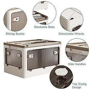 ocharzy Stackable Storage Bins,Collapsible Storage Bins with Lids and Doors,Folding Storage Boxes with Wheels,Plastic Storage Bins for Office,Home Storage