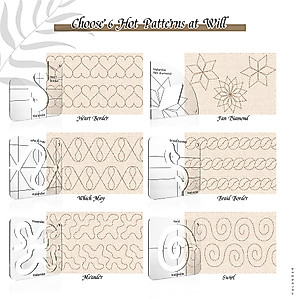 Halandar 6 Pcs Free Motion Quilting Template Series with 1 Quilting Frame 1 Ruler Foot 15 Non-Slip Mats 1 Instruction, 3mm Acrylic Templates for DIY Quilting Tool on Sewing Machine Ruler