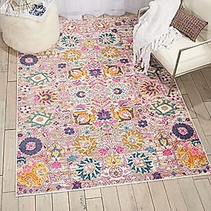 Nourison Passion Silver 5'3" x 7'3" Area -Rug, Boho, Moroccan, Bed Room, Living Room, Dining Room, Kitchen, Easy -Cleaning, Non Shedding, (5' x 7')