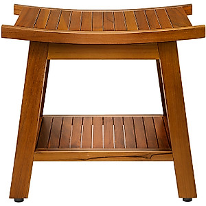 TEAKMAMA 21 Inch 100% Teak Shower Bench with Storage Shelf and Handles, Teak Wood Shower Stool & Spa, Waterproof Shower Bench for Indoor and Outdoor Use, Bathroom Stools for Adults Sitting
