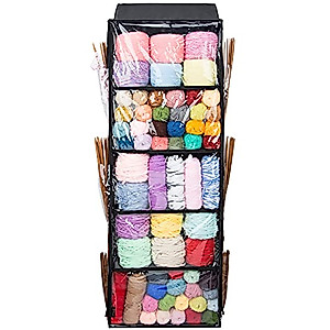 5 Compartments Hanging Yarn Knitting Storage Organizer with Zipper Closure, Yarn Over Door Display Holder with 6 Clear Pockets On Side for Knitting Needles, Crochet Hooks (L Size, Black)