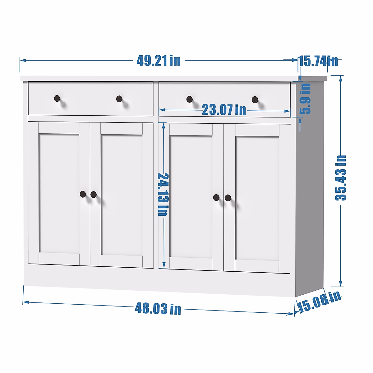 holzart White Buffet Storage Cabinet with Doors and Drawers, 49" W Coffee Bar Cabinet, Kitchen Buffet Sideboard for Living Room, Kitchen