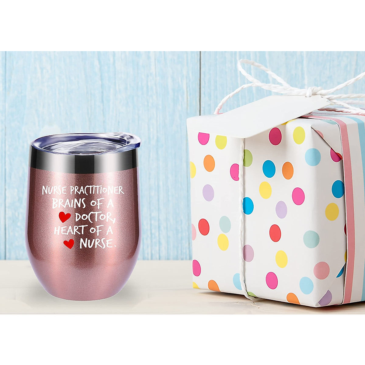 momocici Nurse Practitioner Brains Of A Doctor, Heart Of A Nurse 12 OZ Wine Glasses Tumbler.Gifts for Nurse.Birthday,Christmas,Graduation Gifts for Friends,Daughter,Men,Women Mug(Rose Gold)