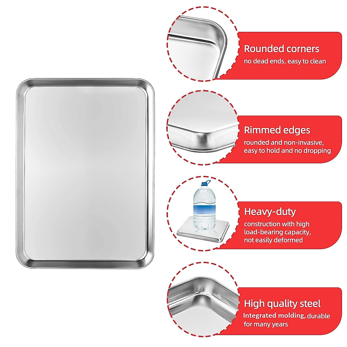 Zacfton Cookie Sheets for Baking, Stainless Steel Baking Sheet Baking Pan Tray - 12.4 x 10 x 1 Inch, Non Toxic & Healthy, Mirror Finish & Easy Clean, Dishwasher Safe & Heavy Duty