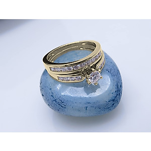 Dazzlingrock Collection 0.95 Carat (Cttw) White Diamond Solitaire Tapered Shank Wedding Ring Set for Women in 14K Yellow Gold Size 7.5