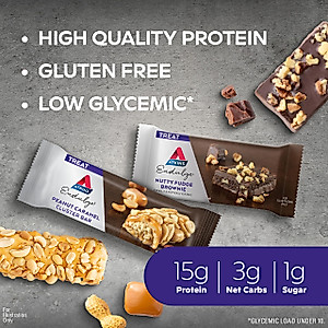 Atkins Endulge Treat Variety Pack, Nutty Fudge Brownie Bar & Peanut Caramel Cluster, Keto Friendly, 16 Bars (8 Each Flavor)