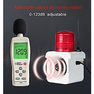 500 Meters（No Wall） Wireless Remote Control Outdoor Alarm Light Siren, LED Strobe Warning Light 120dB Horn Power 15W AC110V for Loss Prevetion, Warehouse, Factories( with Plug)