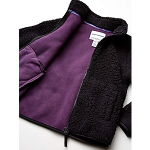 Amazon Essentials Girls' Sherpa Fleece Full-Zip Jacket, Black, Medium