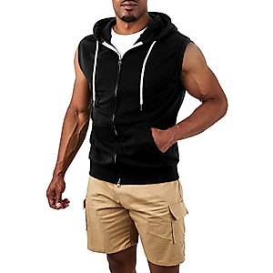 Ohoo Mens Slim Fit Sleeveless Lightweight Zip-up Hooded Vest 2 Way Zipper Hoodie Sweatshirt / DCF011-BLACK-L