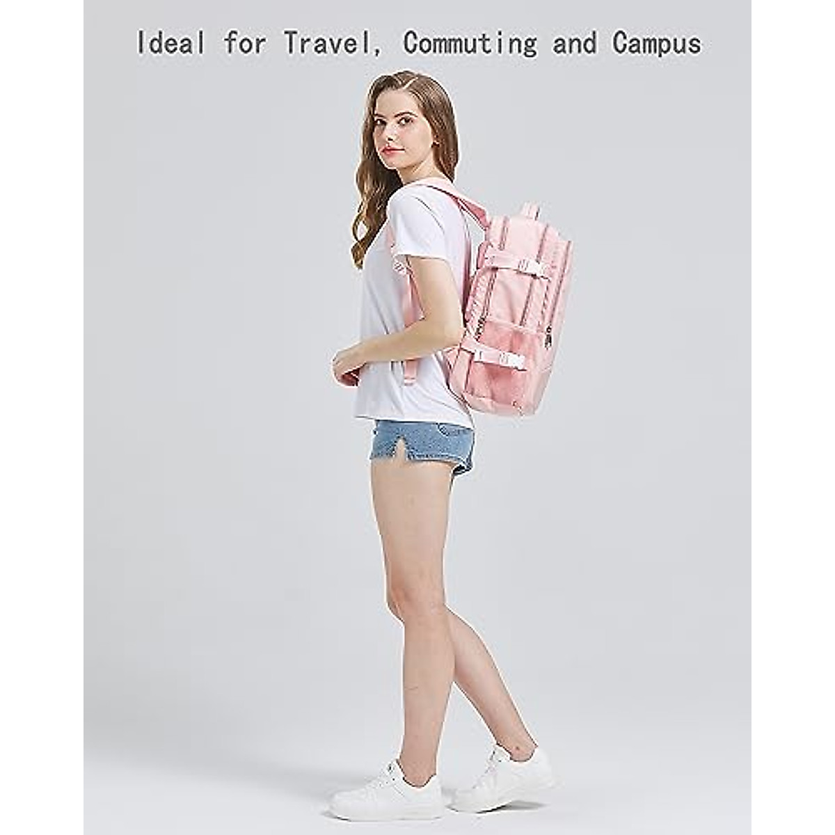 LUCKGLOW Travel Backpack for Women, Pink, Carry on Backpack, Laptop Backpack 15.6 Inch, Travel Essentials, Casual Daypack Backpack