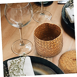 Ciieeo Flower Basket Mini Planters Circle Tray Decor Handmade Woven Basket Wicker Desktop Decor Kids Storage Bin Tabletop Decor Wedding Decor Seagrass Flower Pot Shelf Seaweed Child Round