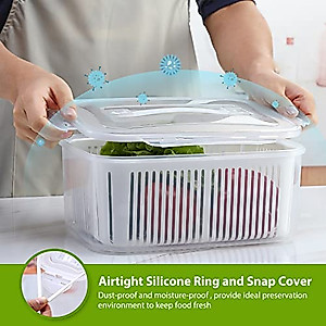 LUXEAR Fruit Vegetable Produce Storage Saver Containers with Lid & Colander 5 Packs BPA-Free Plastic Fresh Keeper Set | Refrigerator Fridge Organizer | for Salad Berry Lettuce Food Meat Fish Celery