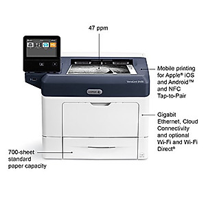Xerox VersaLink B400/N Black and White Laser Printer, letter/legal, up to 47ppm, USB/ethernet, 550 sheet tray, 150 sheet multi purpose tray
