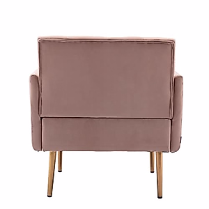 SZLIZCCC Square Velvet Accent Chair, Golden Metal Leg Single Sofa, Living Room, Bedroom, Coffee, Reception (Pink)