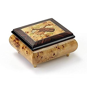 Sophisticated Cream Stain Music Box with Violin Wood Inlay - Many Songs to Choose - Ave Maria, Schubert
