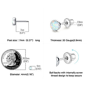 TANGPOET Rose Gold Screw Back Stud Earrings for Women Tiny Comfy White Opal Earrings 925 Sterling Silver Hypoallergenic Earring for Sensitive Ears Birthday Gifts for Ladies