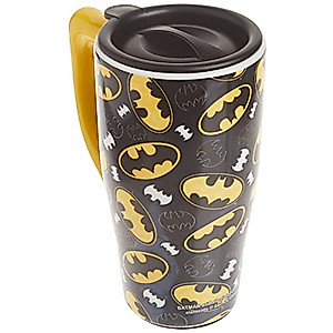 Spoontiques - Ceramic Travel Mugs - Batman Logo Cup - Hot or Cold Beverages - Gift for Coffee Lovers