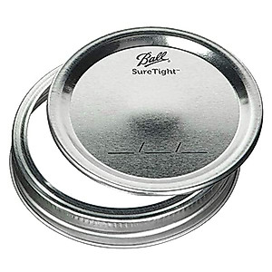 Wide Mouth Mason Jars 16 oz - (2 Pack) - Ball Wide Mouth 16-Ounces Pint Mason Jars with White M.E.M Food Storage Plastic Lids, Caps Fit Ball and Kerr Wide Mouth - For Storage, Freezing, Leak Proof,