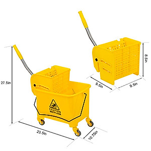 Mop Bucket with Wringer on Wheels, Commercial Mop Bucket with 20 Quarts Mop Bucket & Side Wringer Combo, Mop and Bucket with Wringer Set for Home (2PCS Yellow)