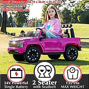 sopbost 24V 2-Seater Kids Ride On Truck with Remote Licensed Chevrolet Silverado - 4x4 High Performance EVA Tires Version (Hot Pink)