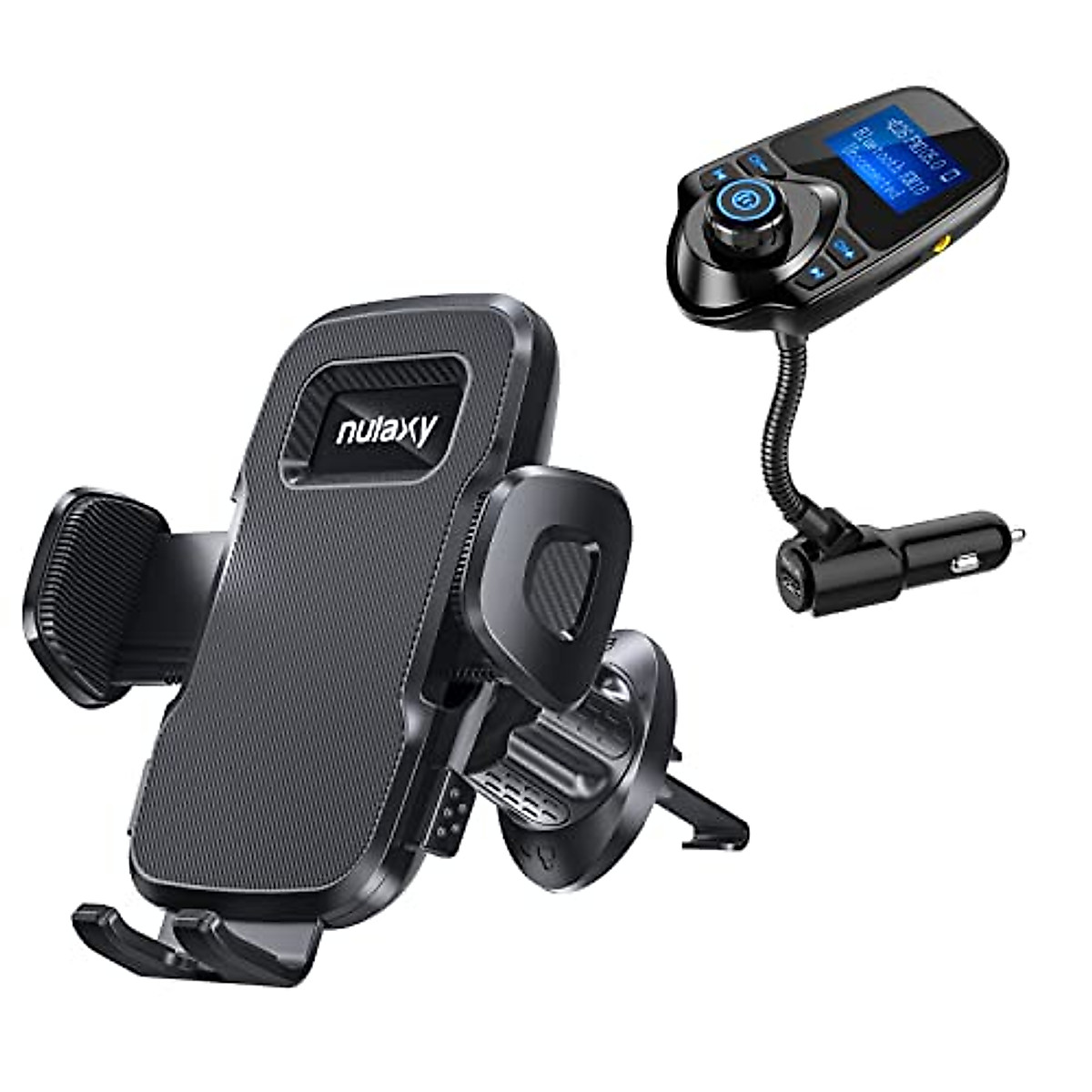 Nulaxy Wireless in-Car Bluetooth FM Transmitter & Nulaxy 2022 Upgraded Vent Friendly Car Phone Holder Mount