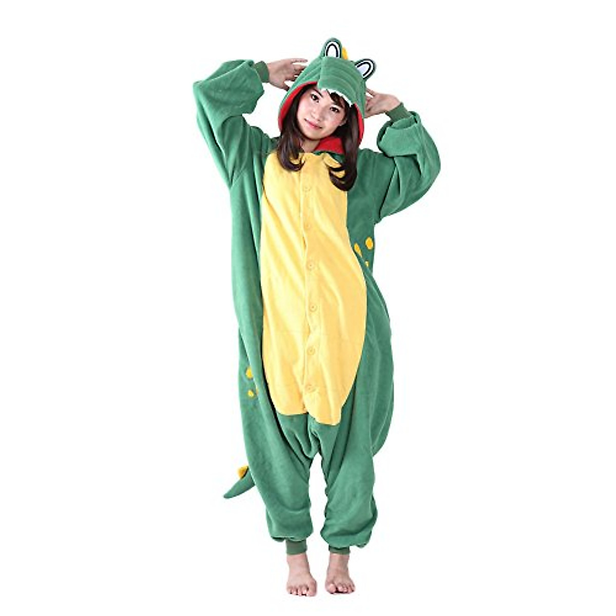 Animal Onesie Cosplay Costume Adult Hallooween Pajamas (S, Green Crorodile)