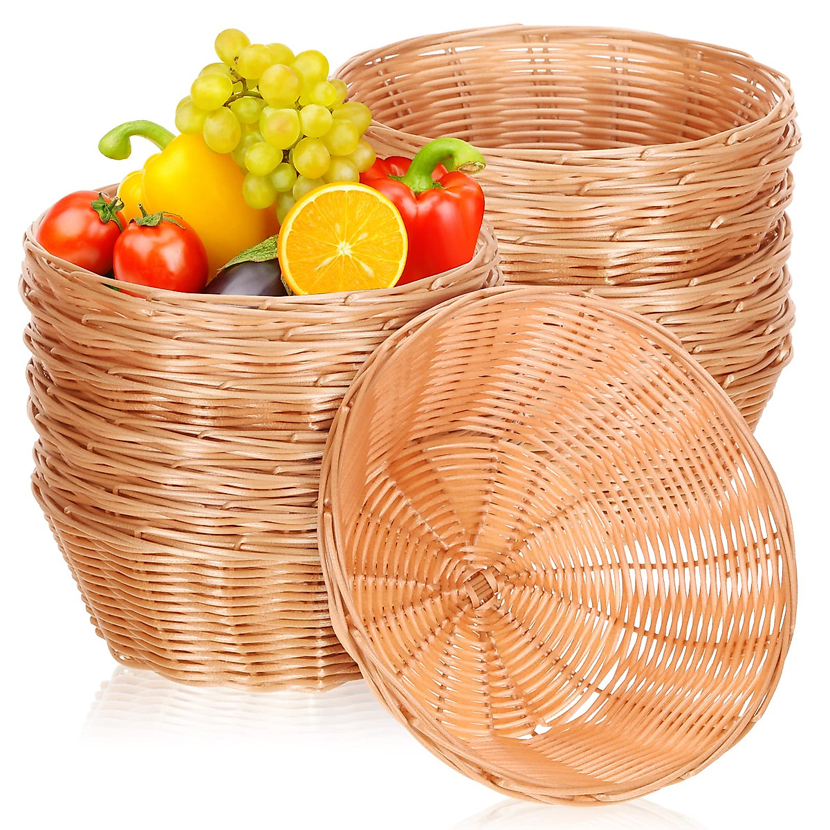 20 Pieces Woven Bread Baskets Plastic Round Basket 7 Inch Small Baskets for Gifts Empty Food Baskets for Serving Brown Food Storage Basket Woven Baskets for Fruits Vegetables Snacks Kitchen Restaurant