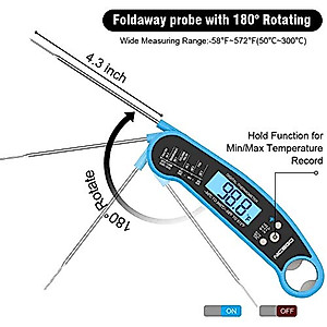 NiceGo Digital Instant Read Meat Thermometer with Probe Fast Waterproof Thermometer with Back Light and Calibration. Digital Food Thermometer for Cooking, Kitchen, Outdoor Cooking, BBQ Grill. (Blue)